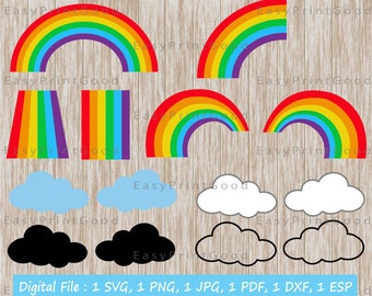 Rainbow Svg Rainbow With Clouds Svg Rainbow Clipart Rainbow Cut File ...