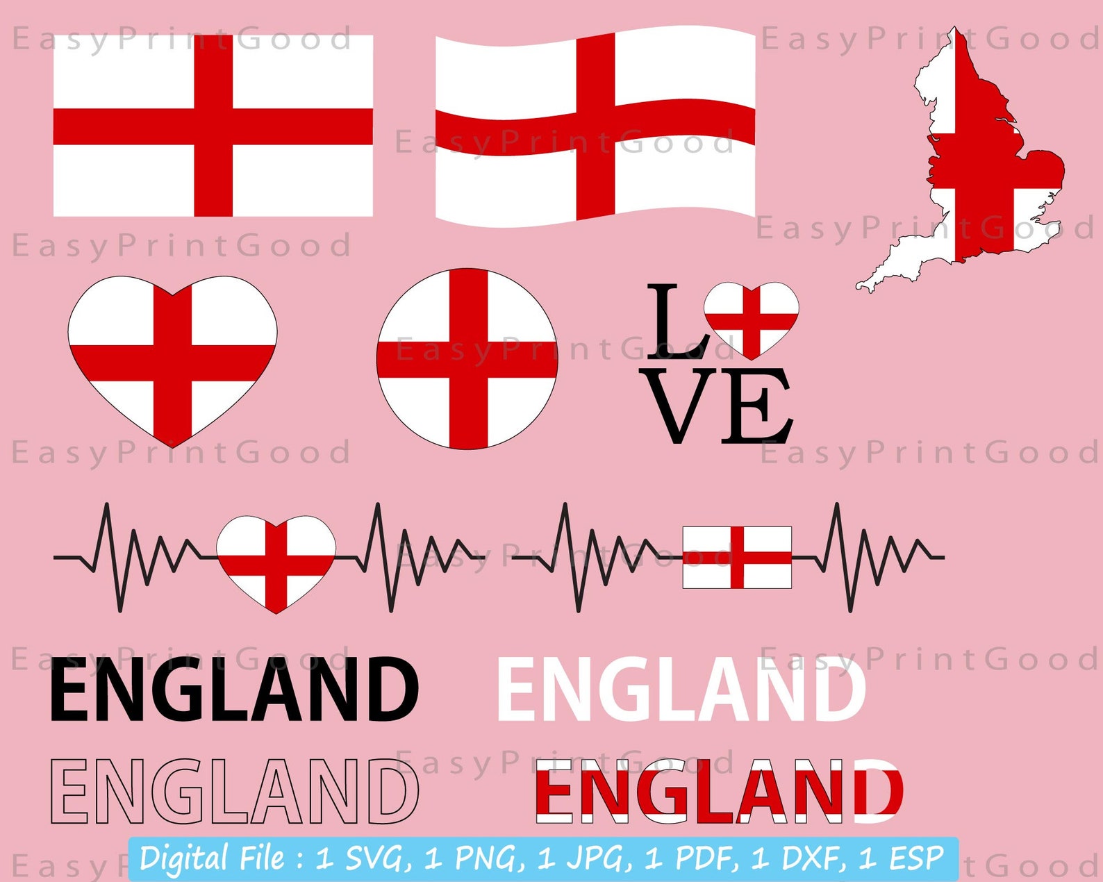 England Flag Bundle Svg England Flag England Star Heart Svg - Etsy