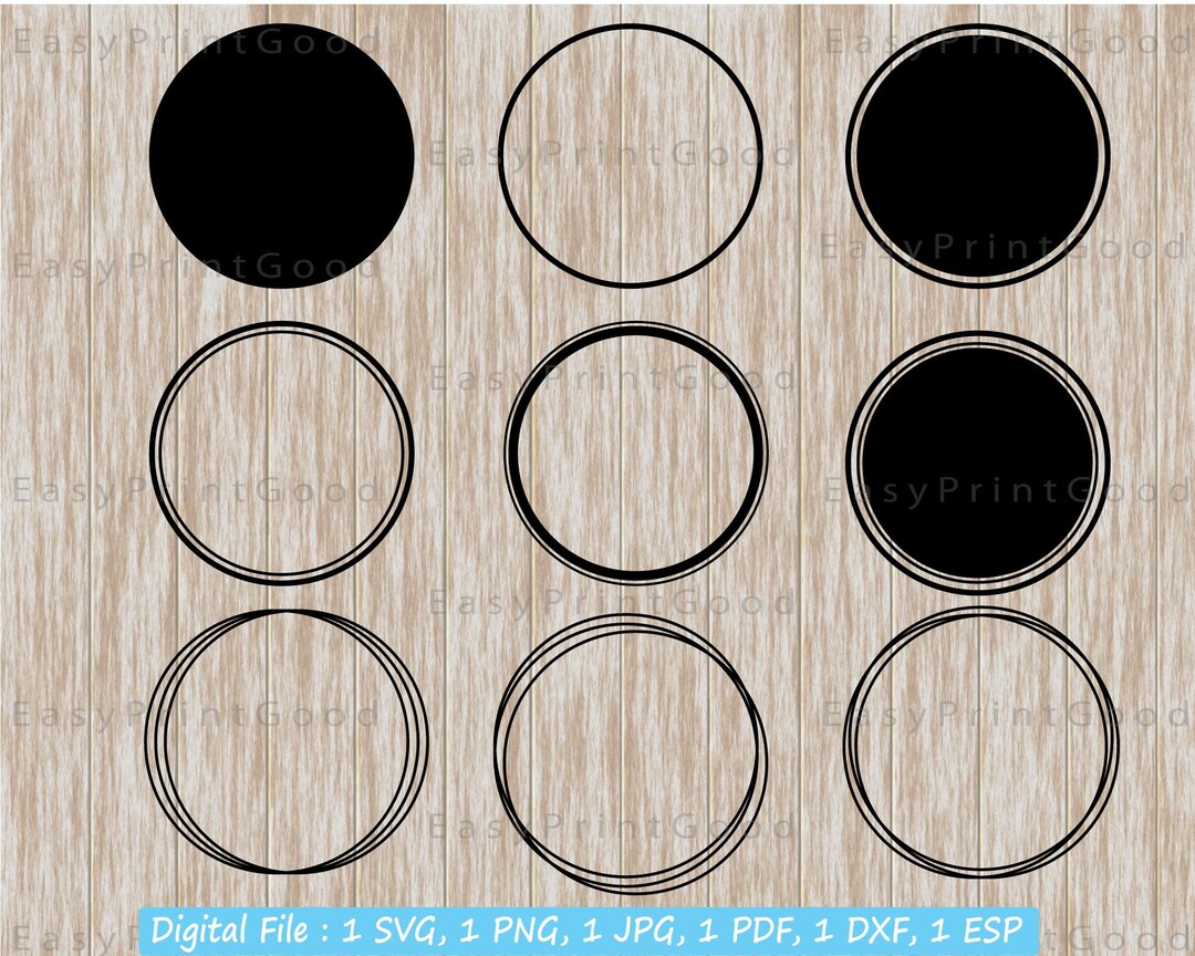 Circle Monogram Frame SVG Bundle: Basic Shapes, Outline Border (digital ...