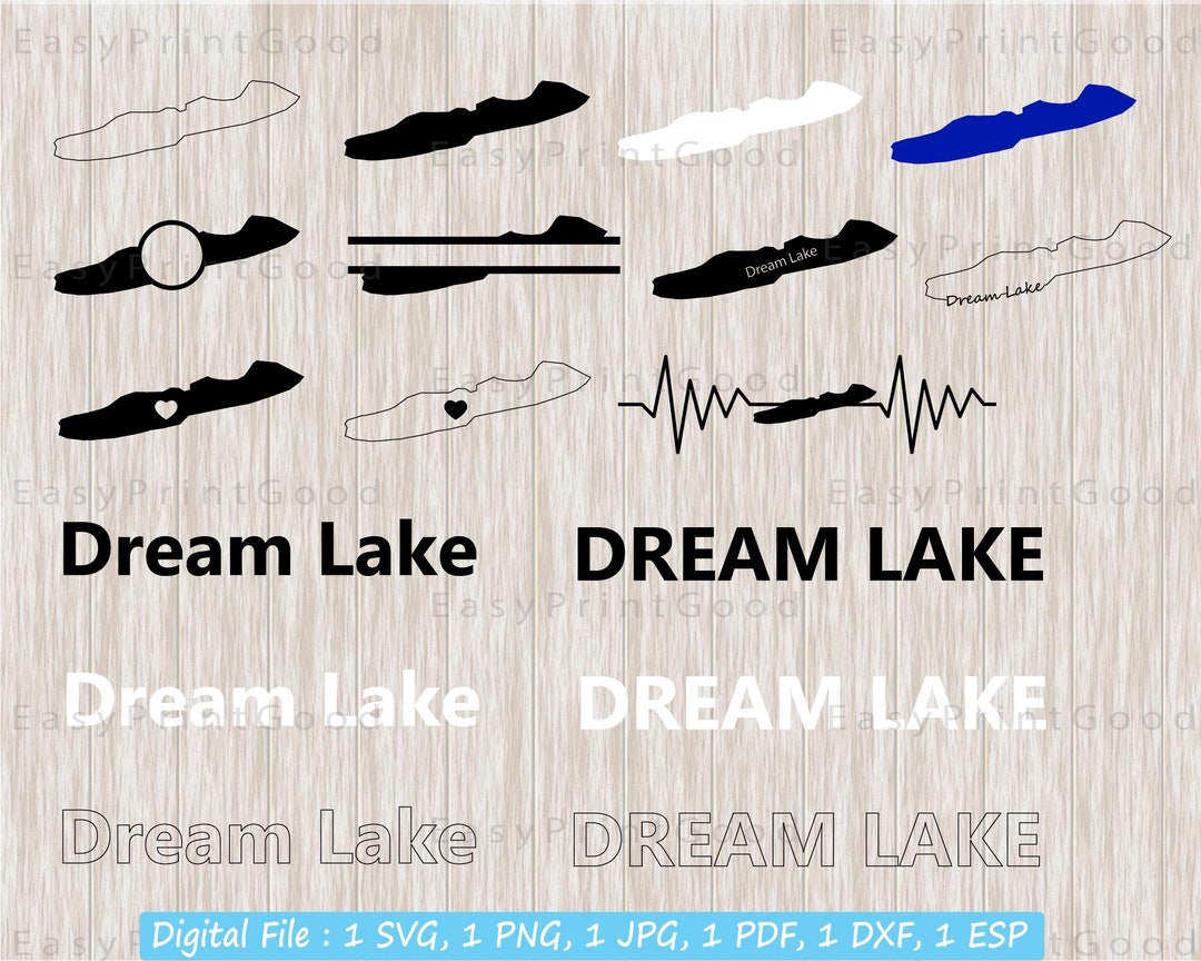 Dream Lake Colorado Map SVG Bundle: Monogram Frame Clipart (digital ...