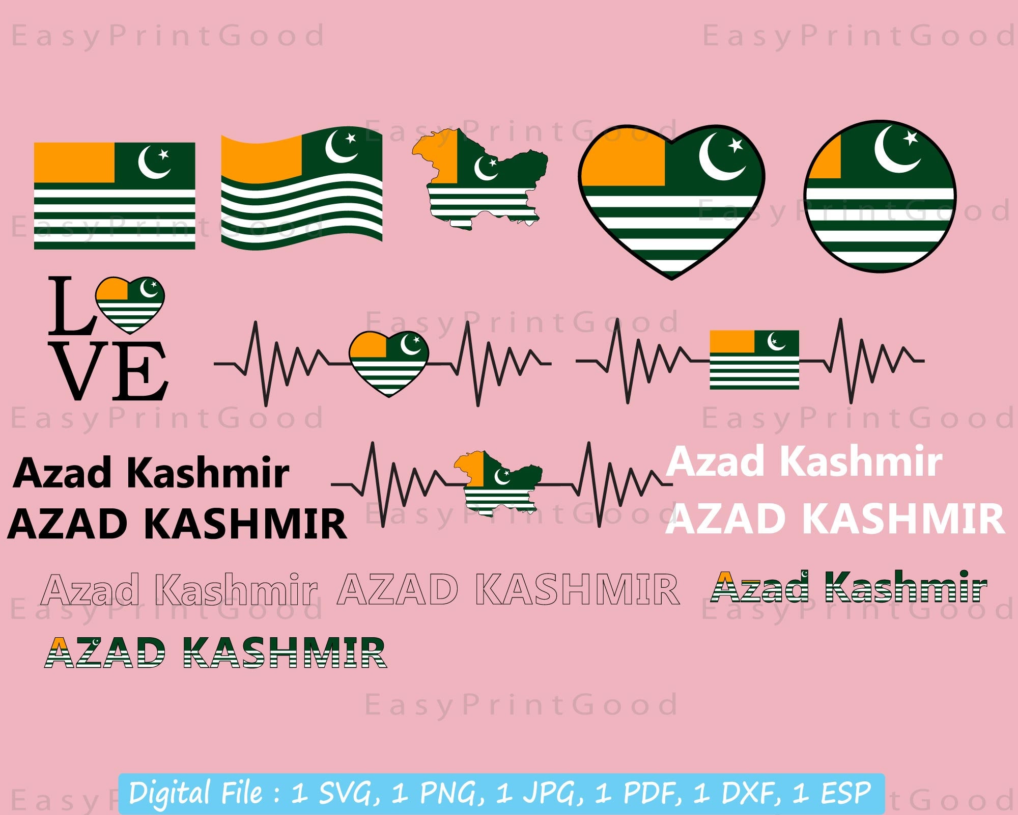Azad Kashmir Flag SVG Bundle: Map, Heart, Banner (digital Download) - Etsy