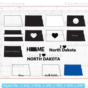 North Dakota Svg Bundle, North Dakota State Outline, Map, Home, Clipart ...
