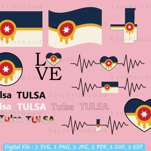 Tulsa Flag SVG Bundle: Map, Heart, Banner Cut Files (digital Download ...