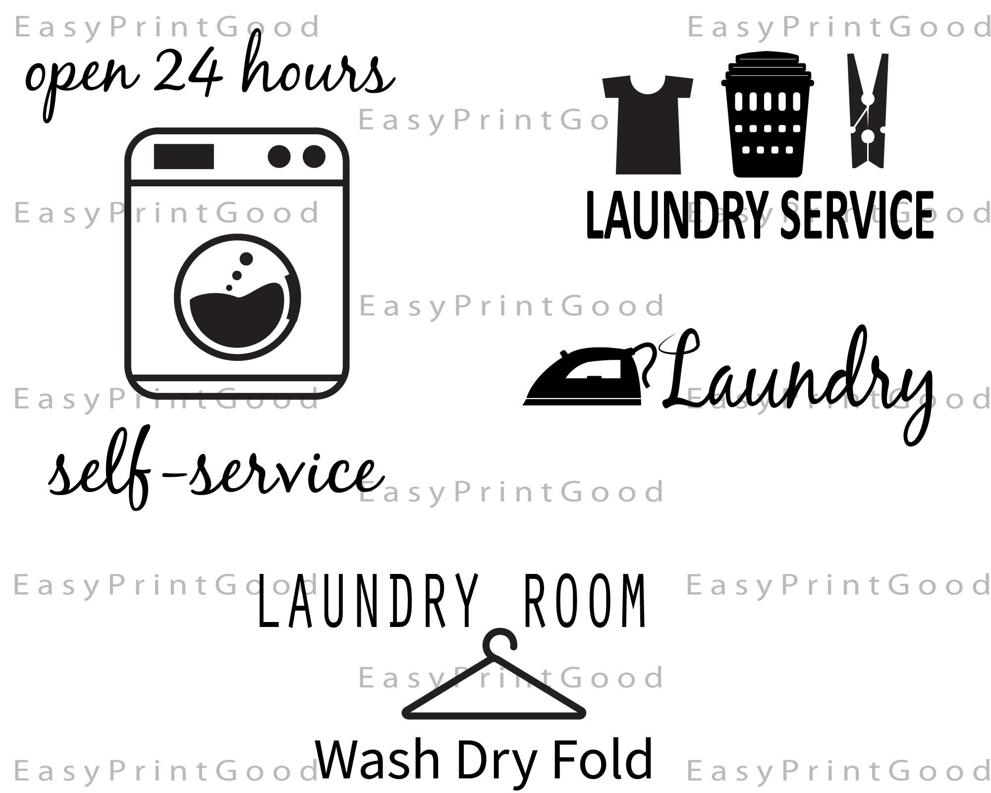 Laundry Room SVG Clipart: Washing Machine, Basket, Iron (digital ...