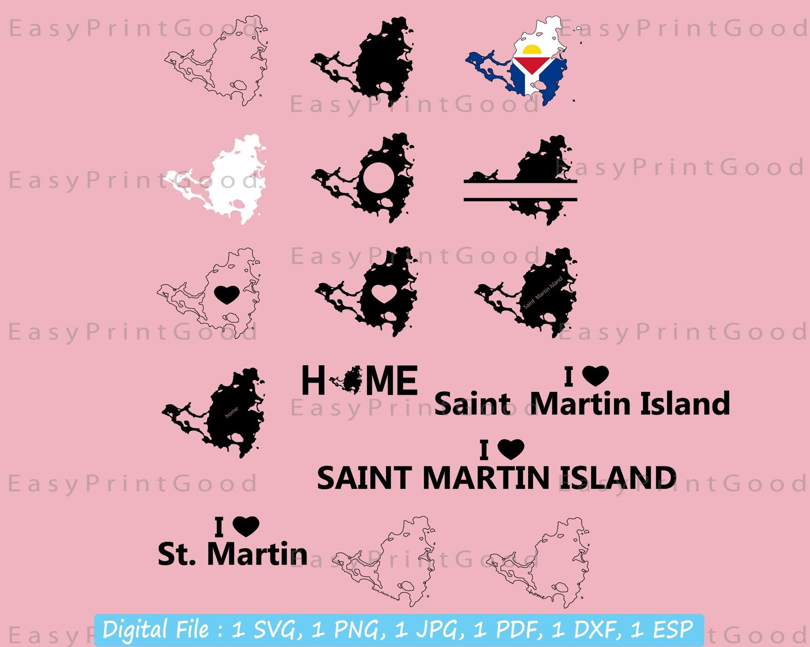 Saint Martin Island SVG Bundle: Map, Flag, Outline (cut File) - Etsy