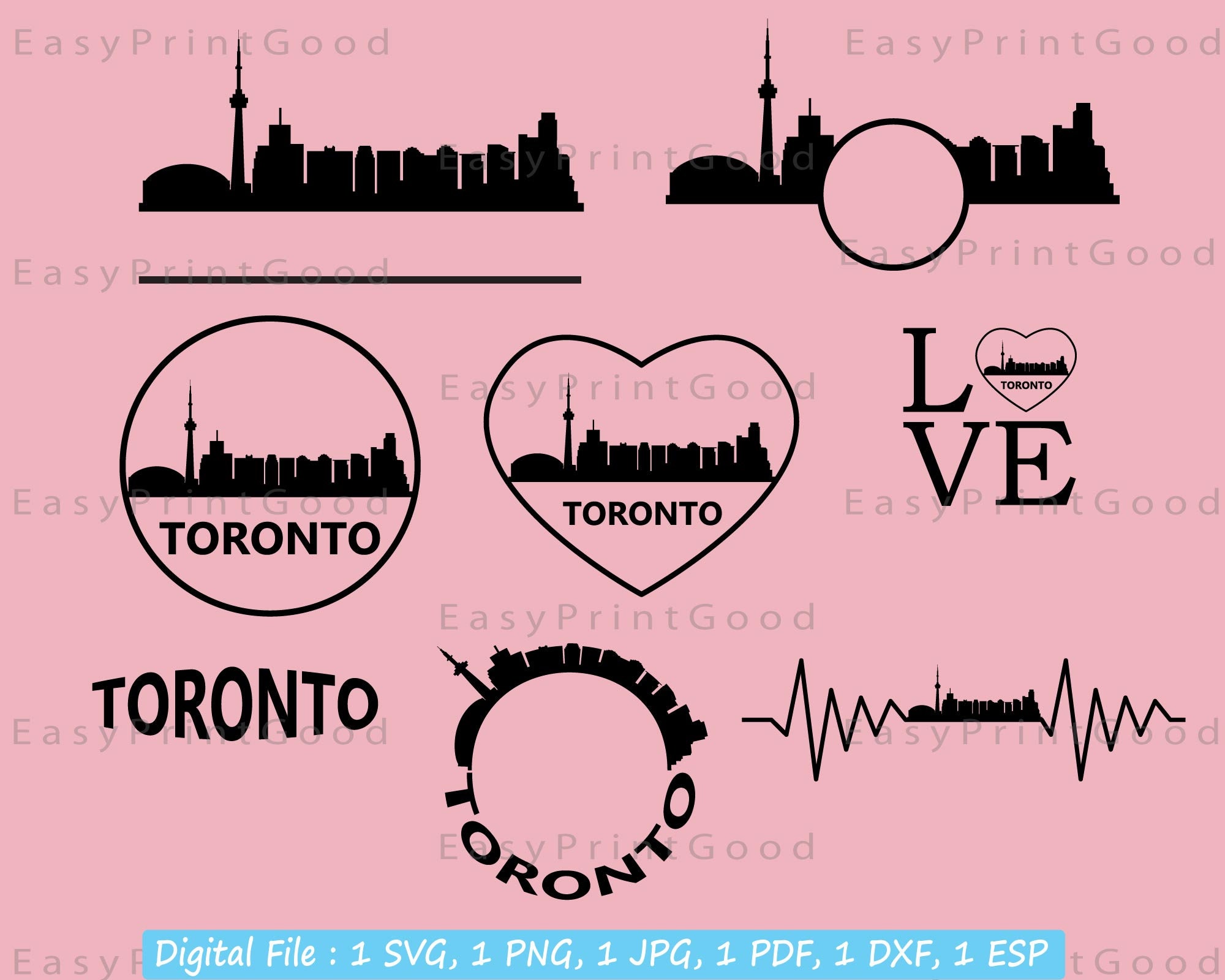 Toronto Skyline SVG Bundle: Cityscape Silhouette Cut Files (digital ...