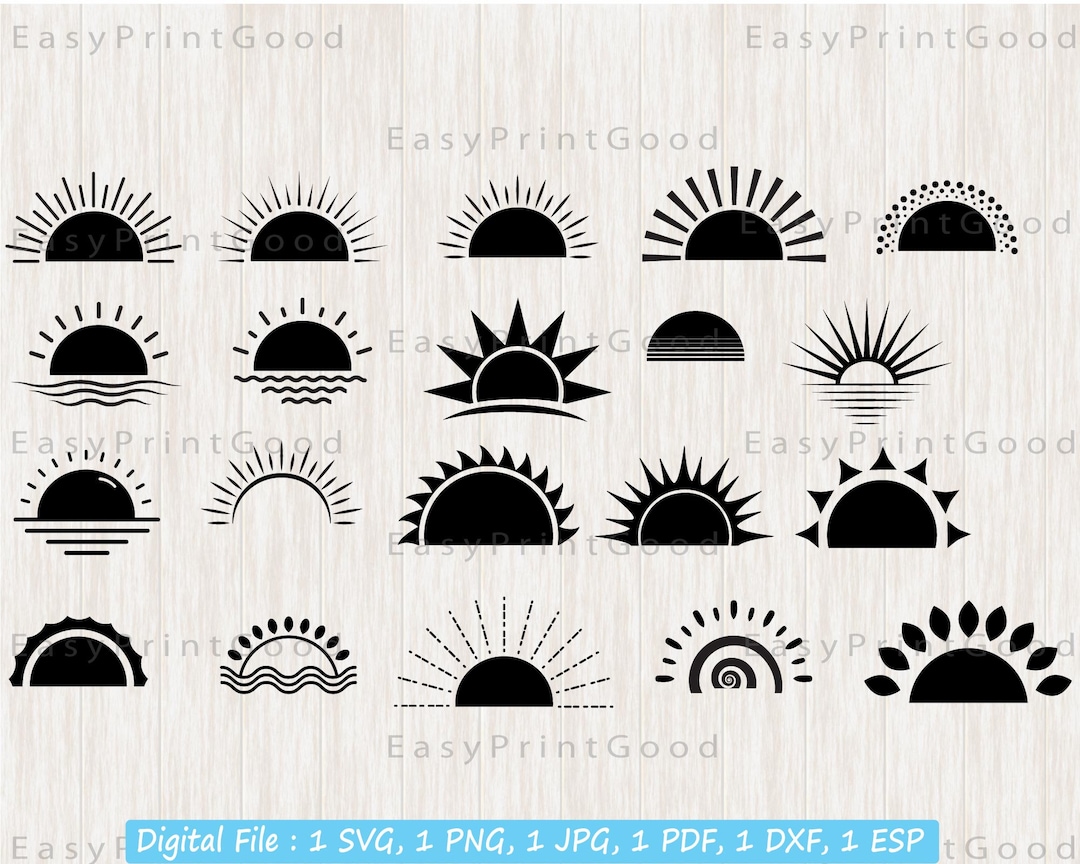 Sunrise SVG Bundle: Sun Silhouette Clipart, Cricut Cut File (digital ...
