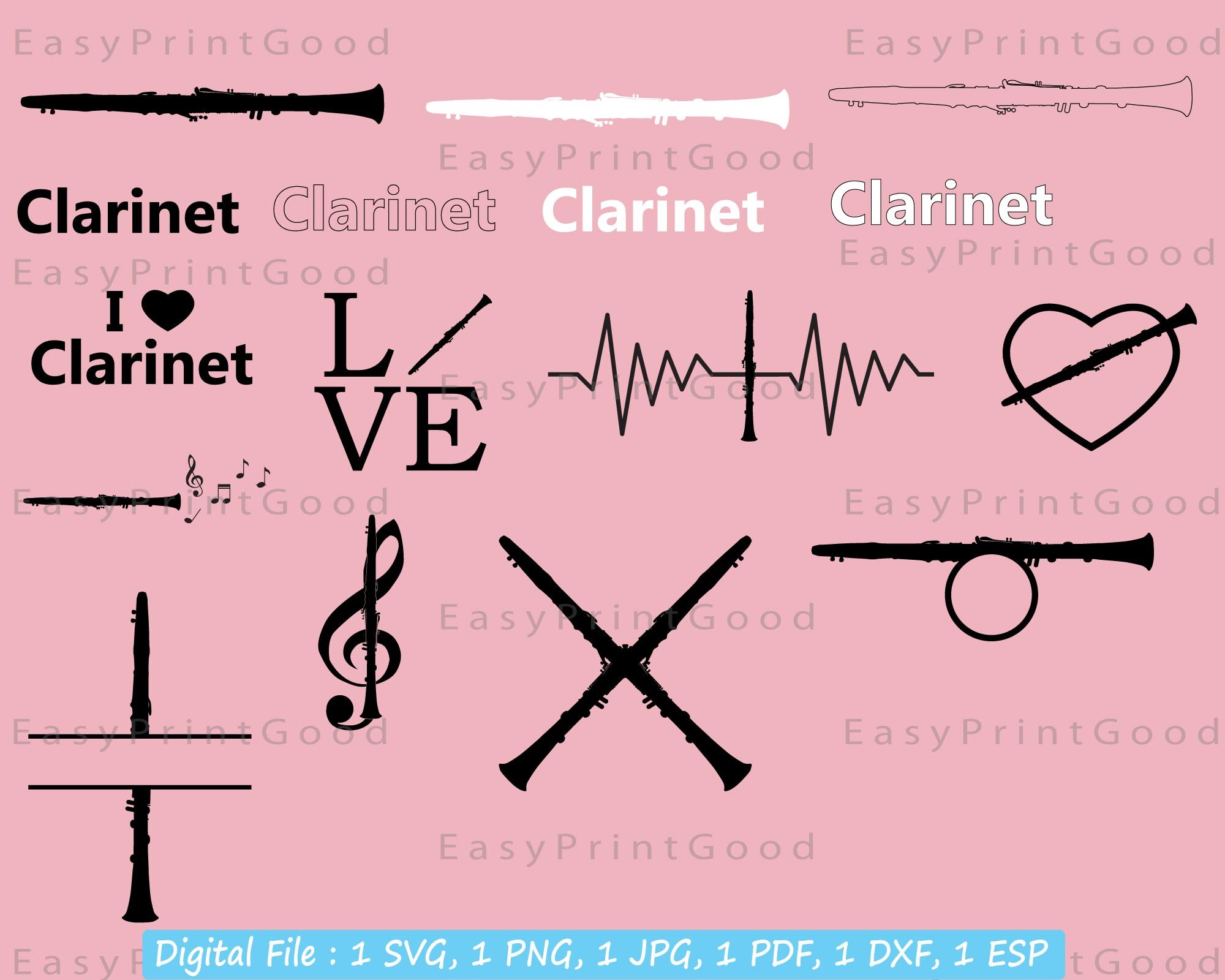 Clarinet Bundle Svg Clarinet Clipart Band Jazz Clarinet - Etsy