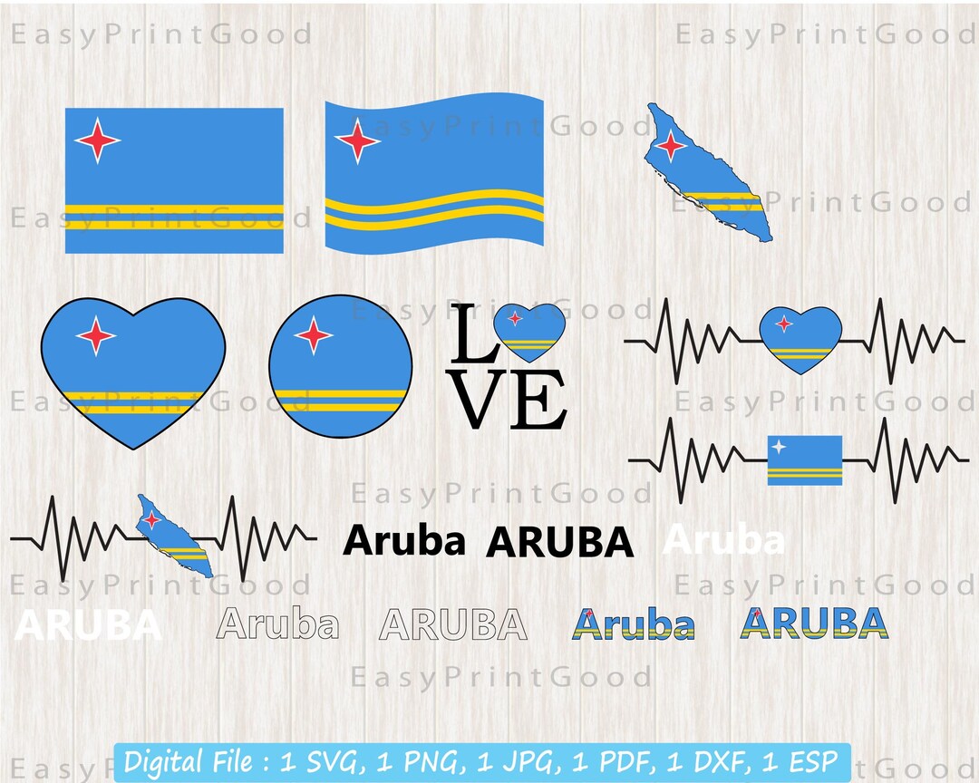 Aruba Flag SVG Bundle: Island Map, Heart, Clipart (digital Download) - Etsy