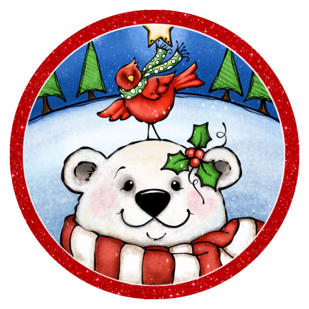 Wreath Sign Polar Bear Cardinal Sign Christmas Sign Winter - Etsy