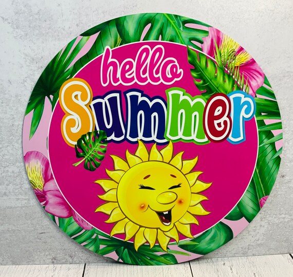 Wreath Sign Hello Summer Sun Sign Spring Sign Summer Sign | Etsy