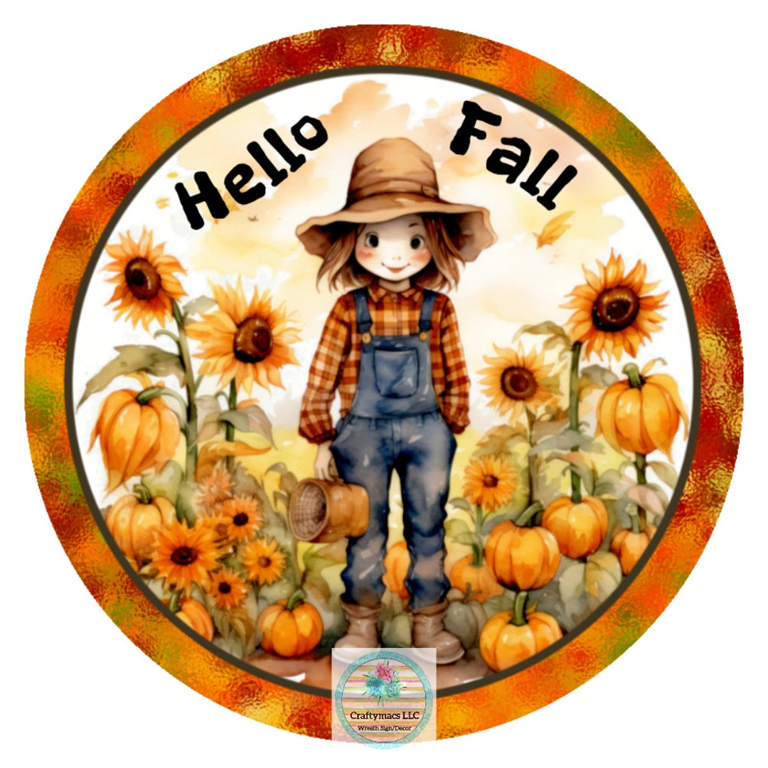 Hello Fall Scarecrow Sign Fall Leaf Metal Sign Autumn - Etsy
