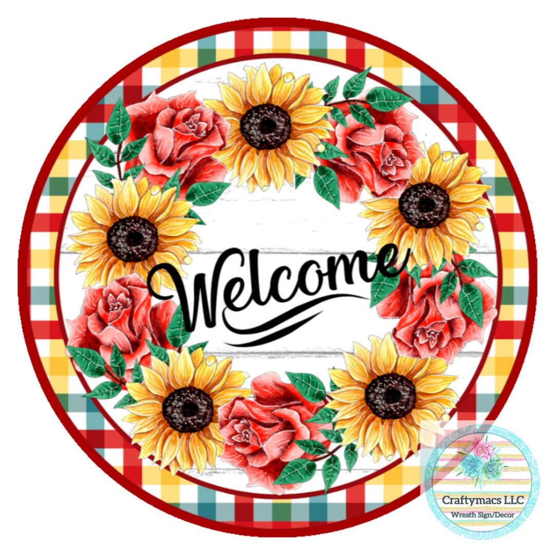 Wreath Sign, Welcome Sunflower Sign, Spring Summer Sign, Front Door ...