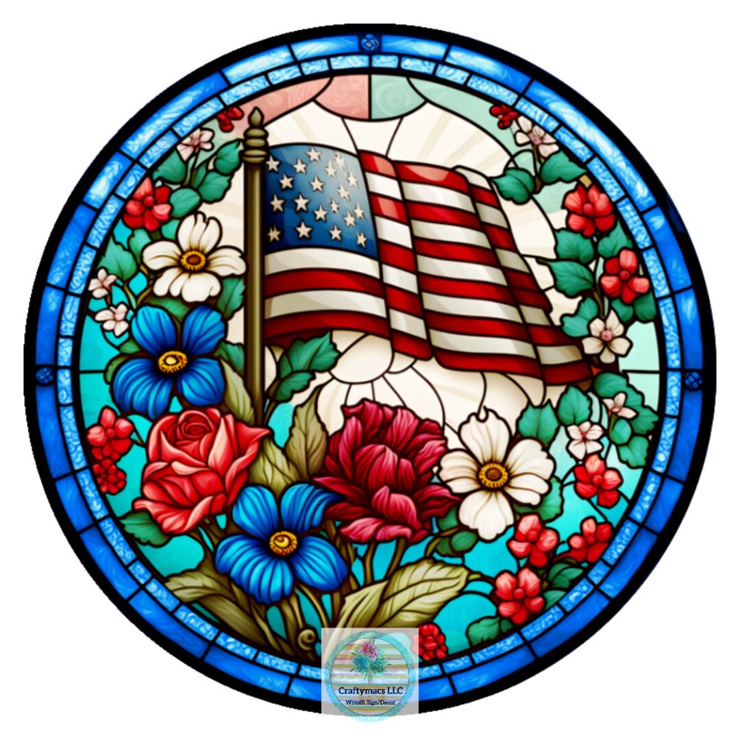 Patriotic Flag Stained Glass Sign Spring Summer Sign Wreath - Etsy