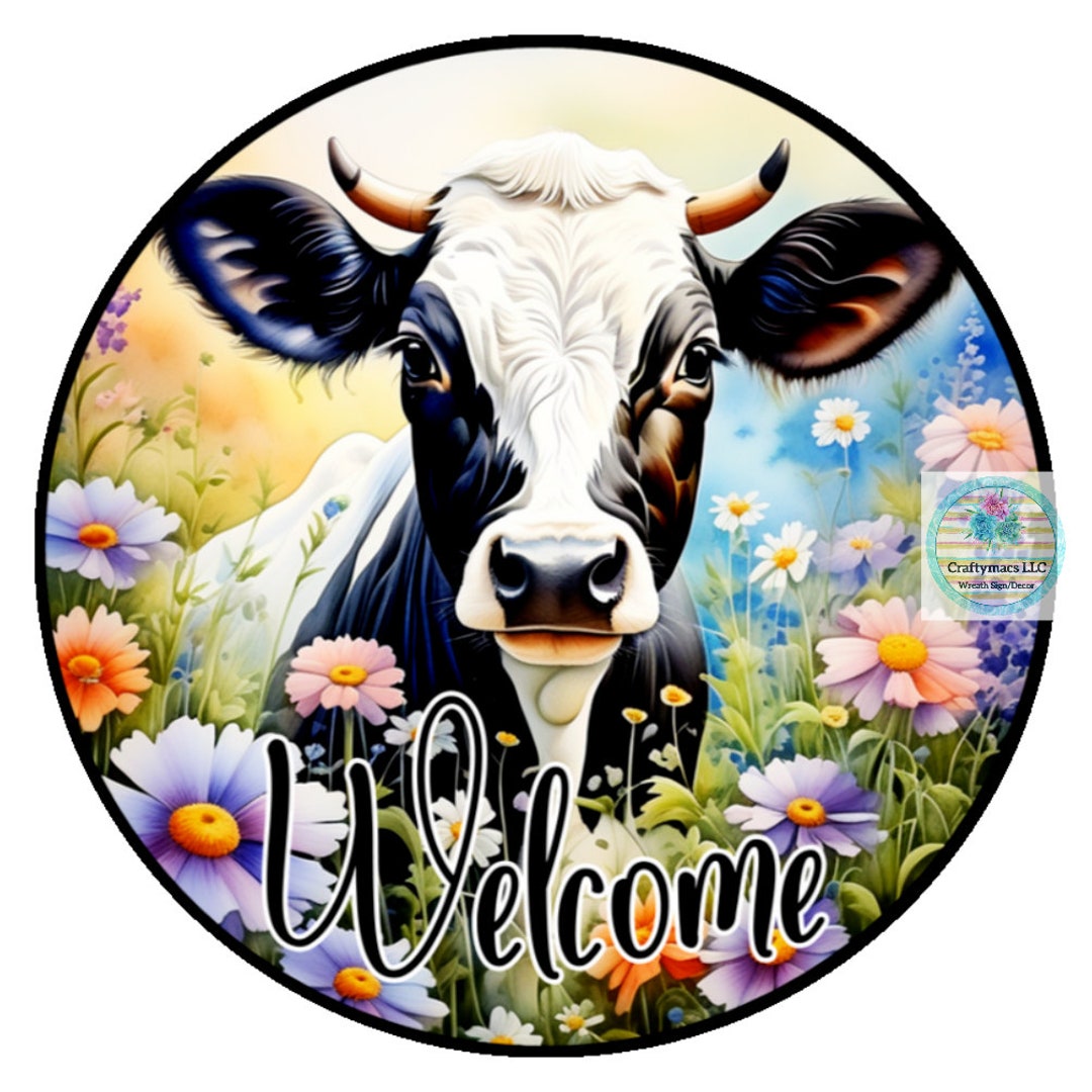 Welcome Cow Sign, Spring Decor, Wreath Sign, Home Decor - Etsy