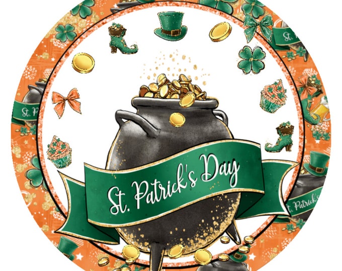 Happy St. Patricks Day Sign, Pot of Gold Sign, Wreath Sign, Holiday ...