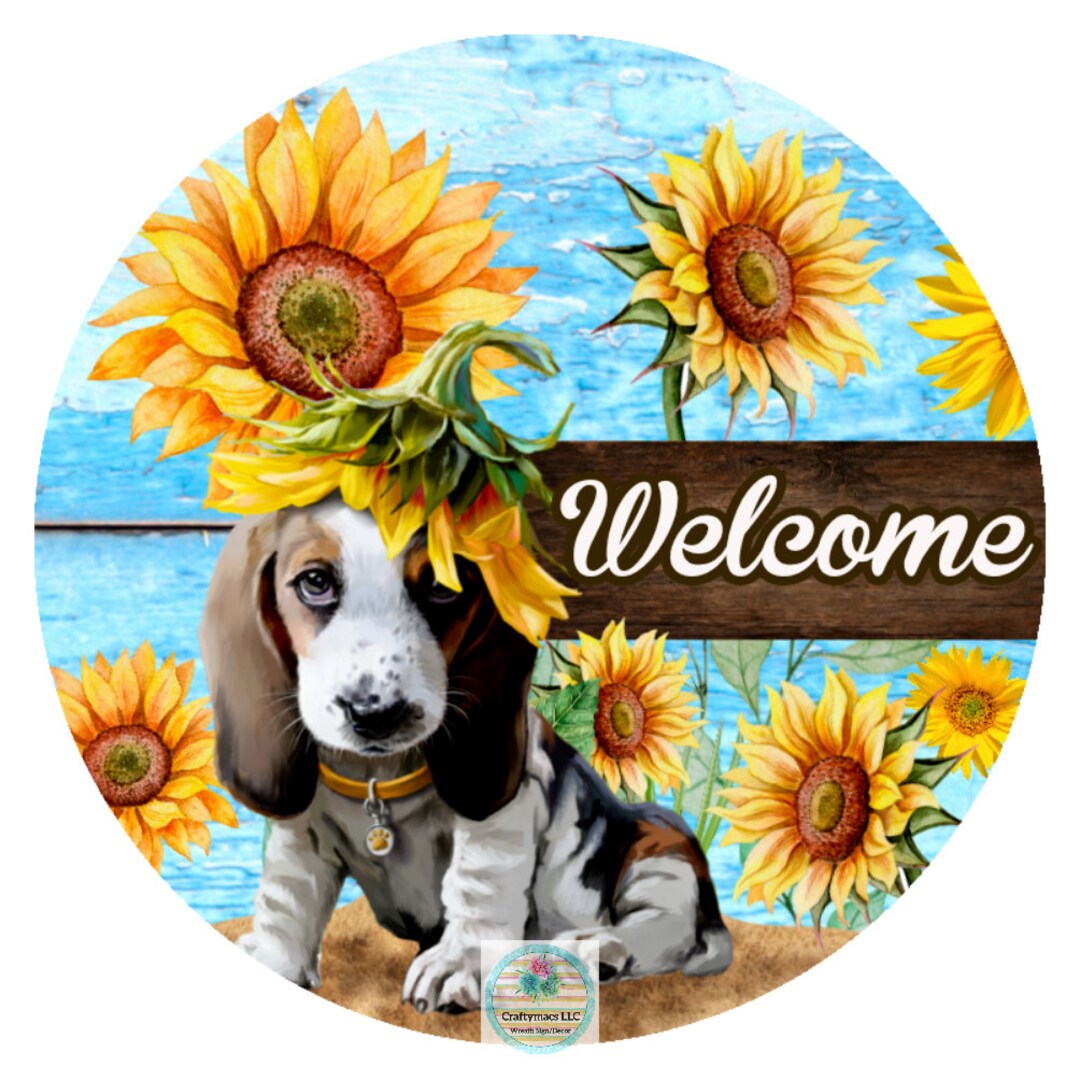 Welcome Pup Sunflower Sign, Wreath Sign, Spring Sign, Summer Sign, Home ...