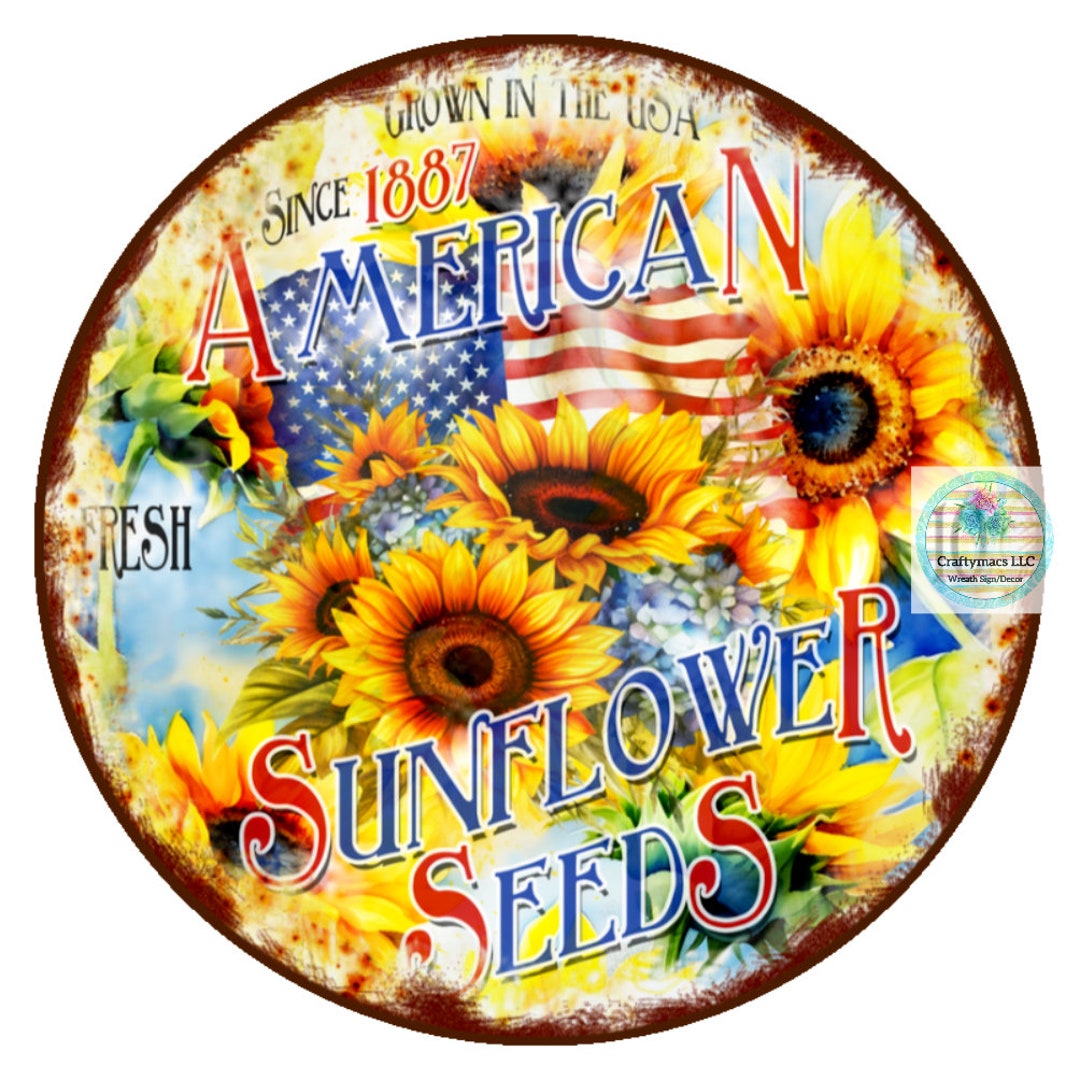 American Sunflower Seeds Patriotic Sign, Wreath Sign, Front Door Decor ...