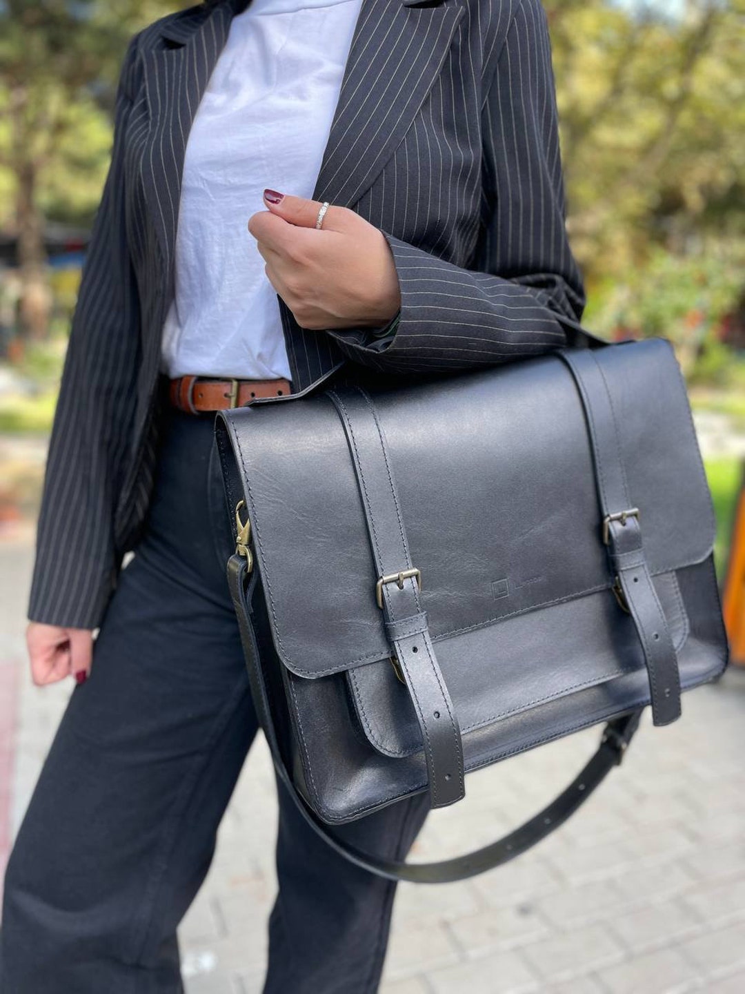 Leather Shoulder Bag, Black Leather Shoulder Bag, Laptop Shoulder Bag ...