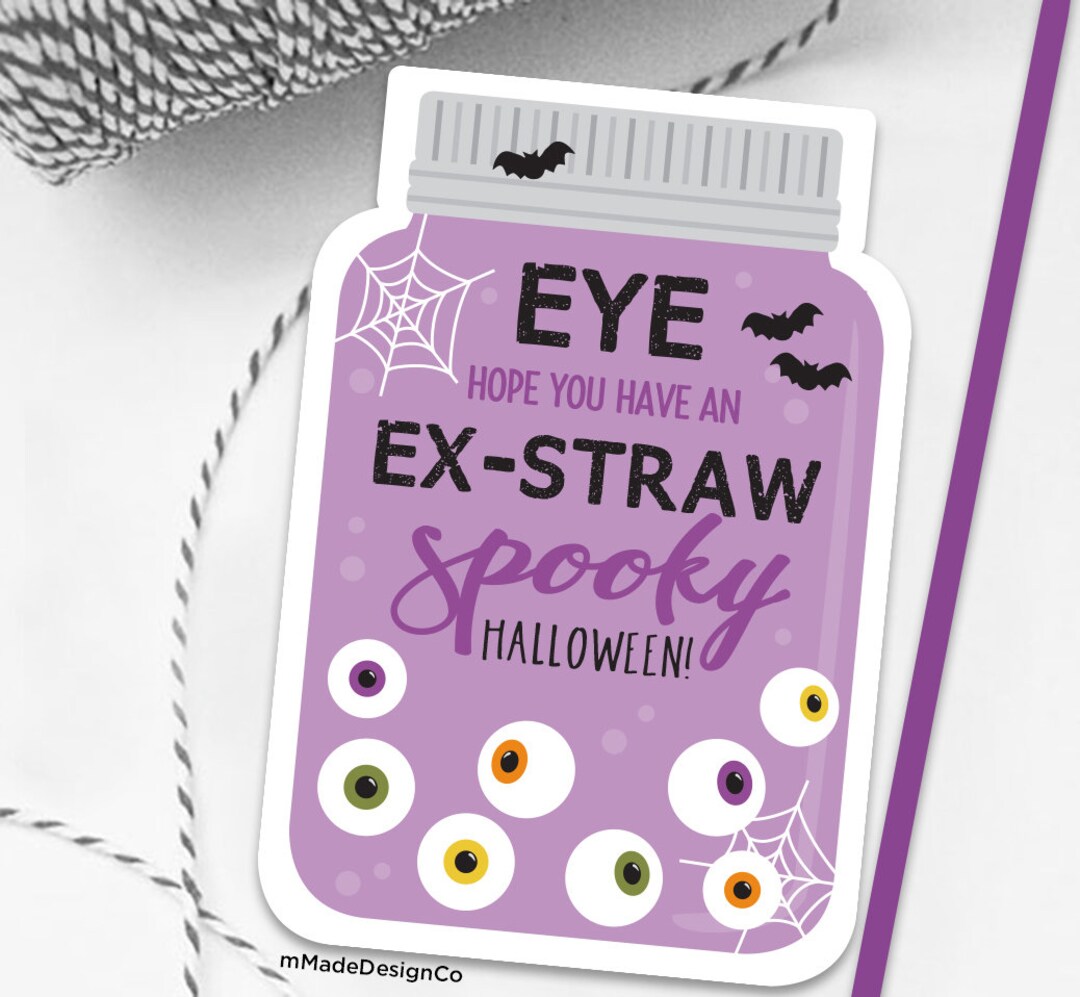 Straw Halloween Card Eye Wish You an Ex-straw Spooky Halloween Jar Add ...