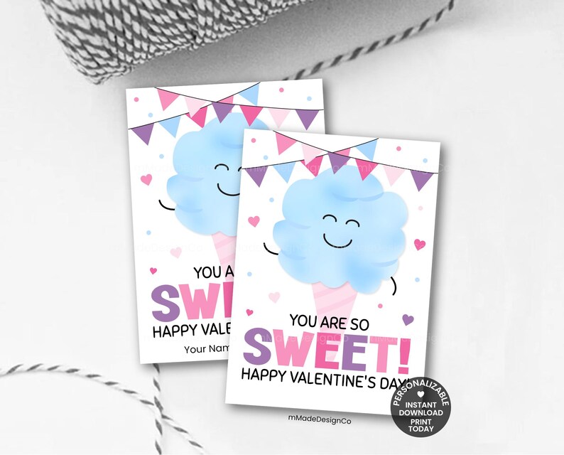 Cotton Candy Valentine's Day Gift Tags Personalizable Template Kids ...