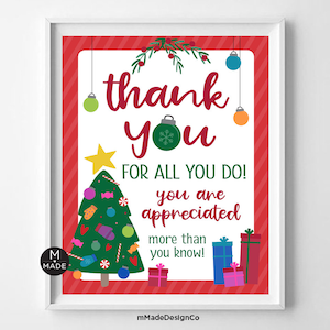 Holiday Appreciation Sign Thank You for All You Do Christmas Tree ...