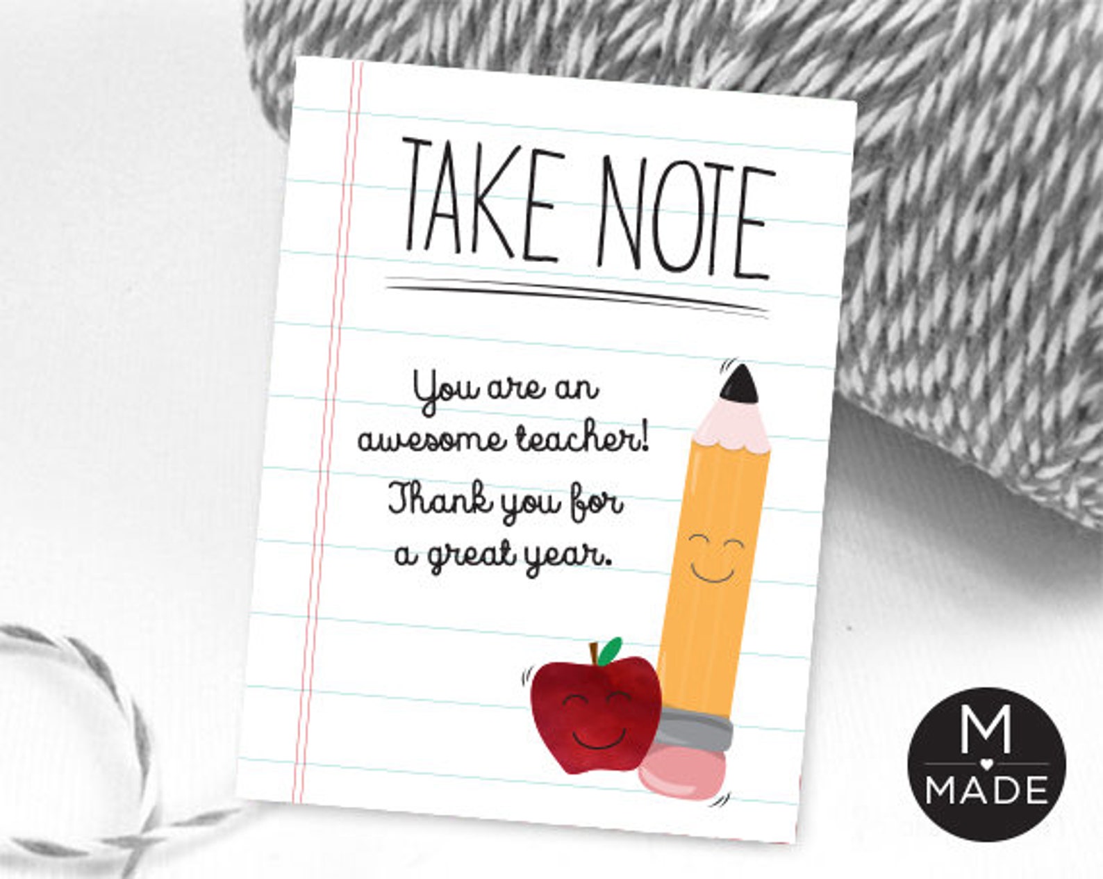 Take Note You're an Awesome Teacher, Teacher Gift Tag, Teacher ...