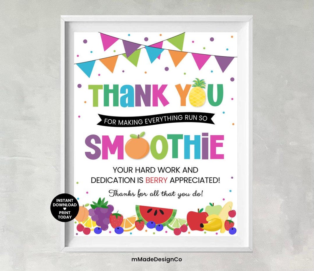 Smoothie Appreciation Sign Team Appreciation Staff Thank You for Making ...