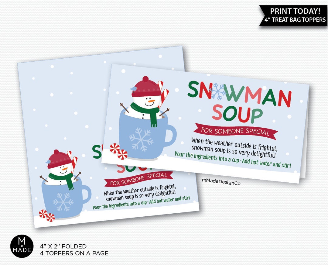 Snowman Soup Bag Toppers Christmas Hot Cocoa Gift Kids Christmas ...