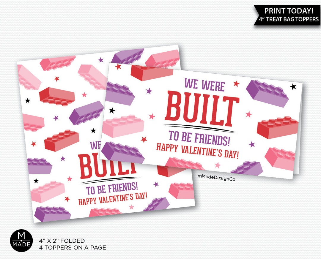 Blocks Gift Bags for Valentines We Were Built to Be Friends Valentine's Day Bag Topper Building ...