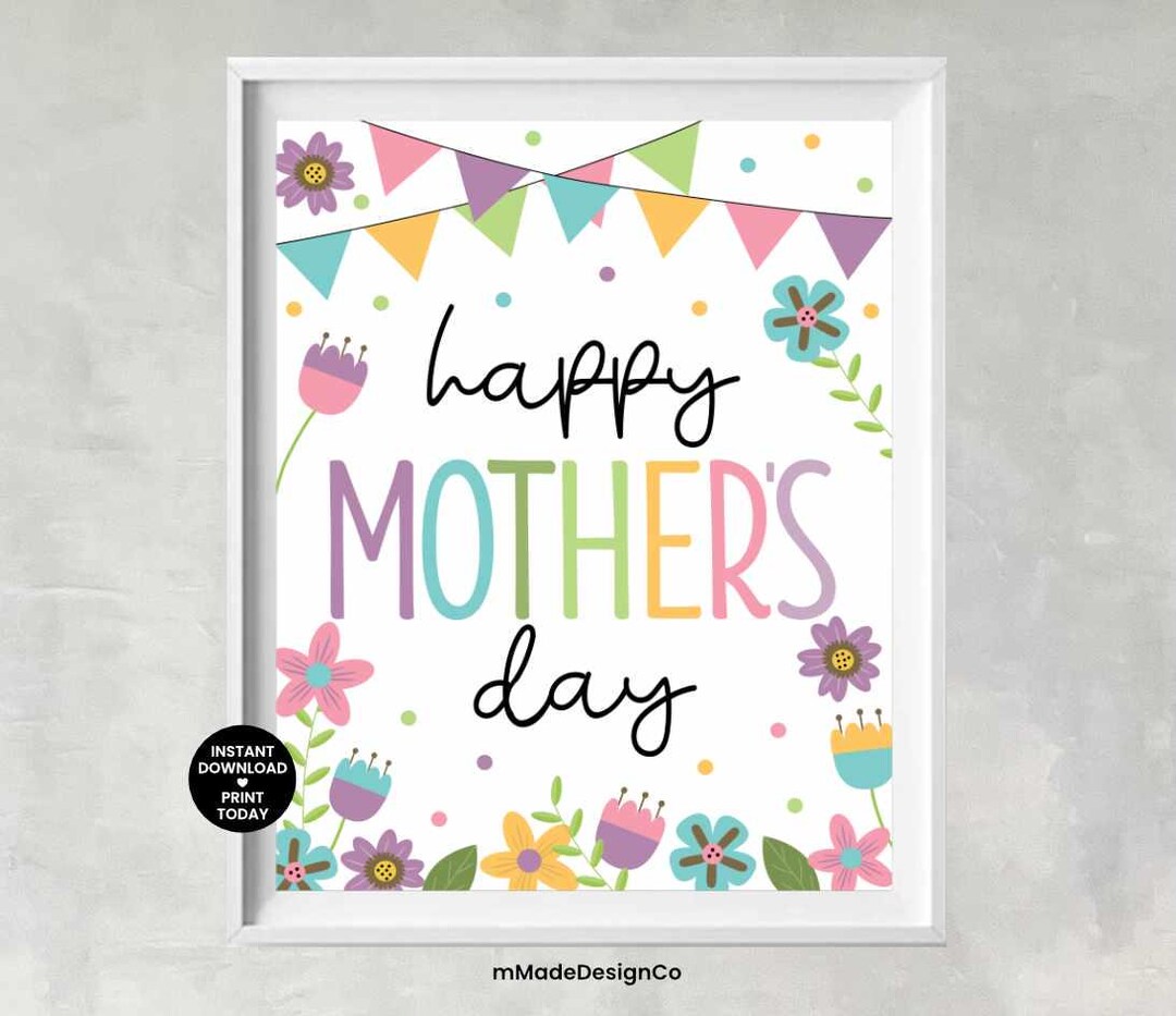 Happy Mother's Day Sign Printable Mother's Day Decorations Wall Hanging ...