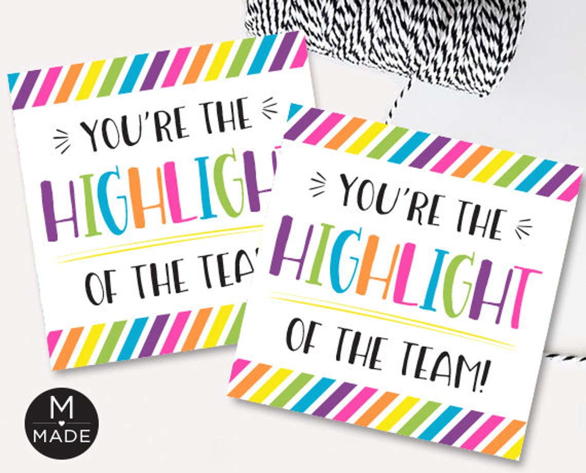 You're the Highlight of the Team Highlighter Gift Tags - Etsy