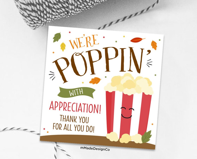 Fall Popcorn Appreciation Tags Poppin' With Appreciation Thank You Tags ...