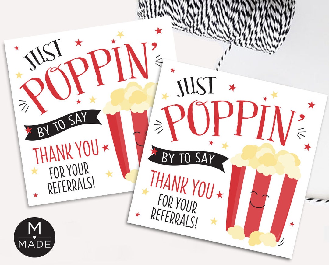 Poppin' by to Say Thank You for Your Referrals Tags, Popcorn Business ...