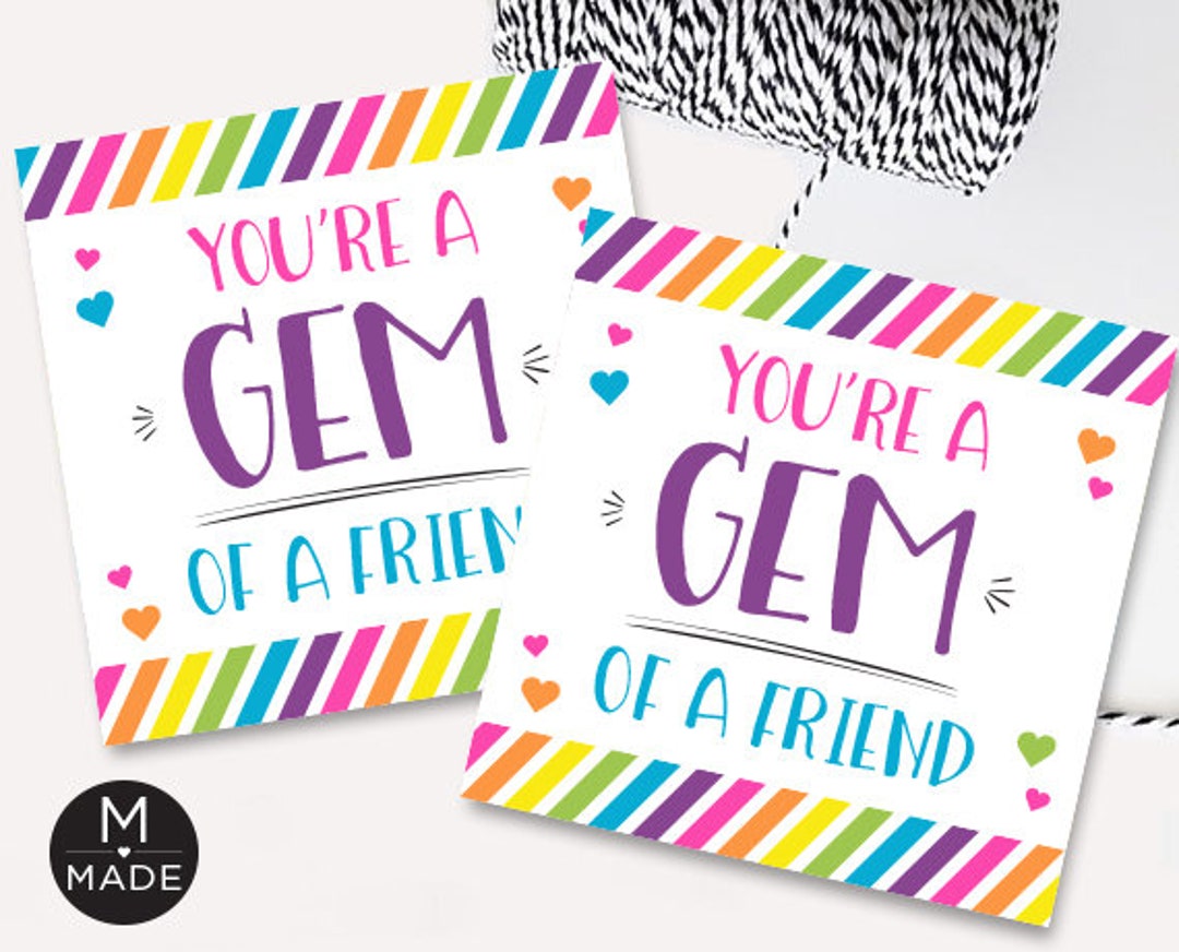 You're A Gem of A Friend Valentine Tag, Classroom Valentines, Kids ...