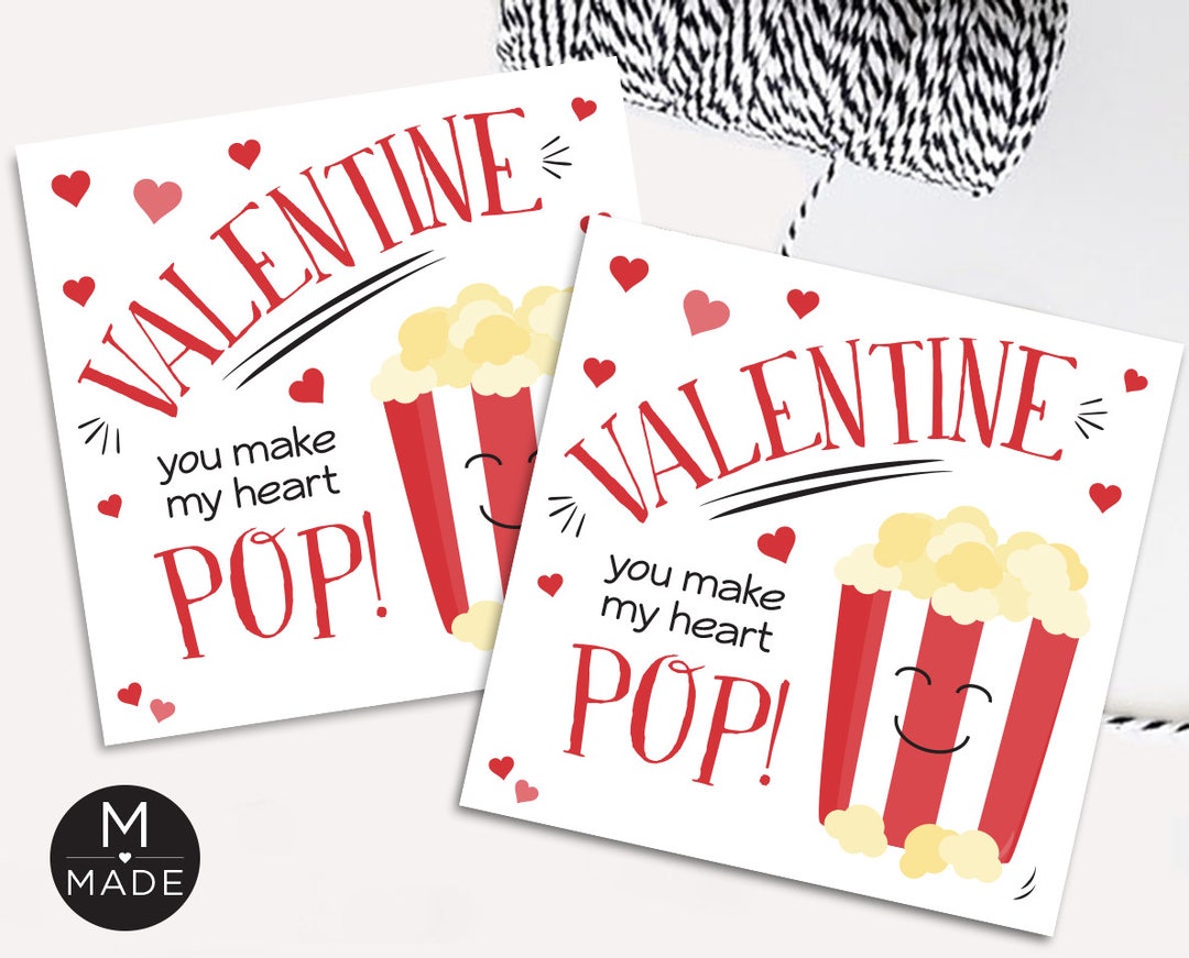 You Make My Heart Pop Valentine's Tags, Popcorn Tags, Popcorn ...