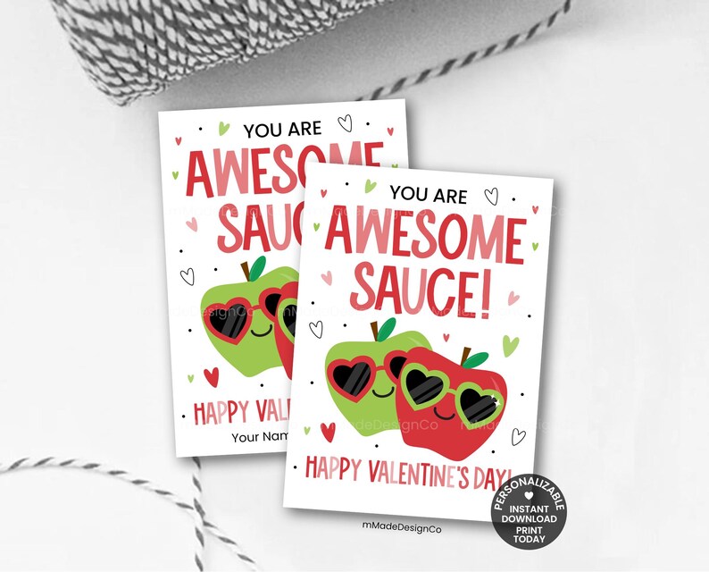 Applesauce Valentine's Day Gift Tags Personalizable Template You Are ...
