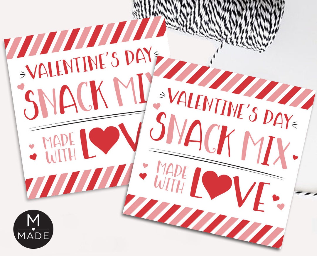 Valentine's Day Snack Mix Tags, Made With Love, Trail Mix, Baking ...