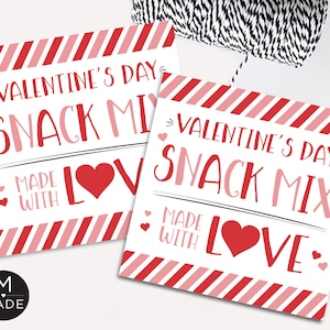 Valentine's Day Snack Mix Tags, Made With Love, Trail Mix, Baking ...