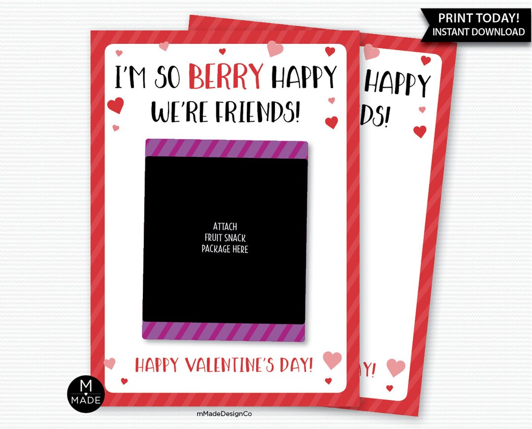 I'm so Berry Happy We're Friends Fruit Valentine's Day Cards Classroom ...