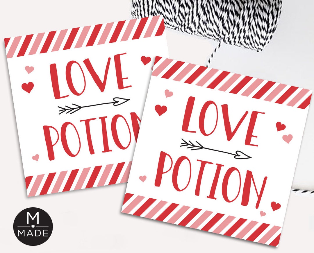 Love Potion Valentine's Day Tags, Water Bottles, Drink, Juice, Soda ...