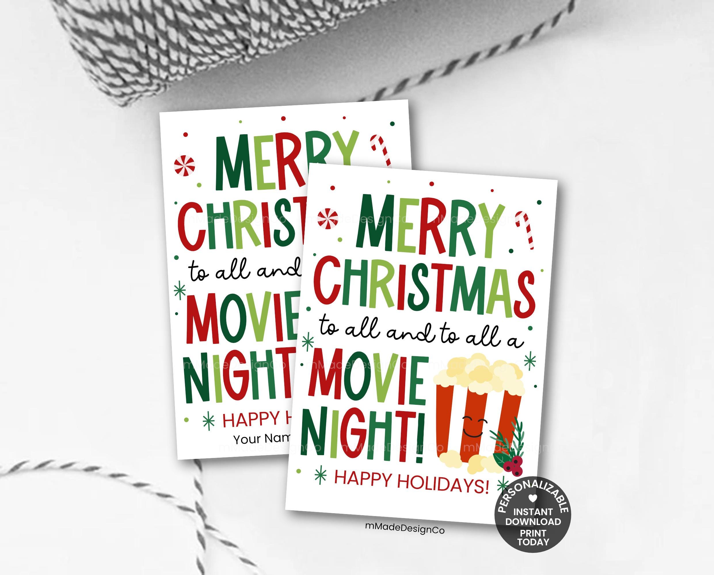 Holiday Movie Night Gift Tags Christmas Popcorn Personalizable Template ...