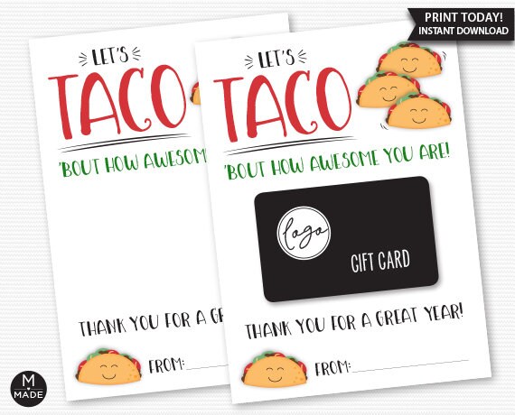 INSTANT DOWNLOAD EDITABLE Fiesta Gift Card Holder Staff Taco Burrito ...