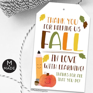 Fall in Love With Learning Tags, Teacher Gift, Teacher Appreciation ...