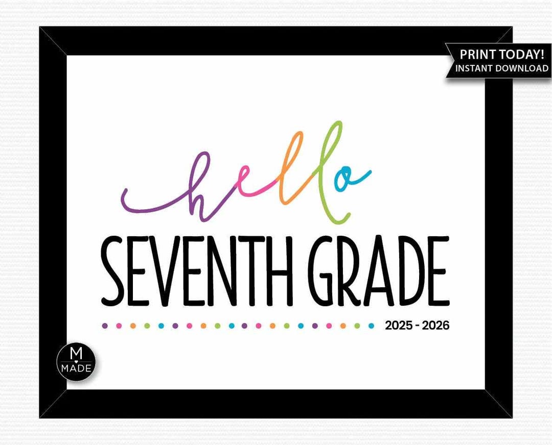 Hello Seventh Grade Sign 7th Grade School Start Photo Prop Grade 7 ...