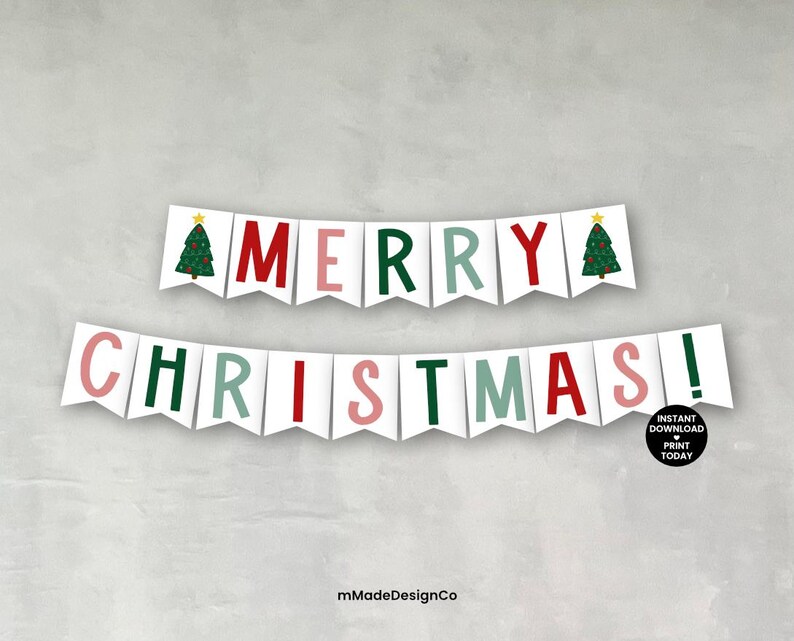 Merry Christmas Banner Printable Christmas Wall Hanging Holiday ...