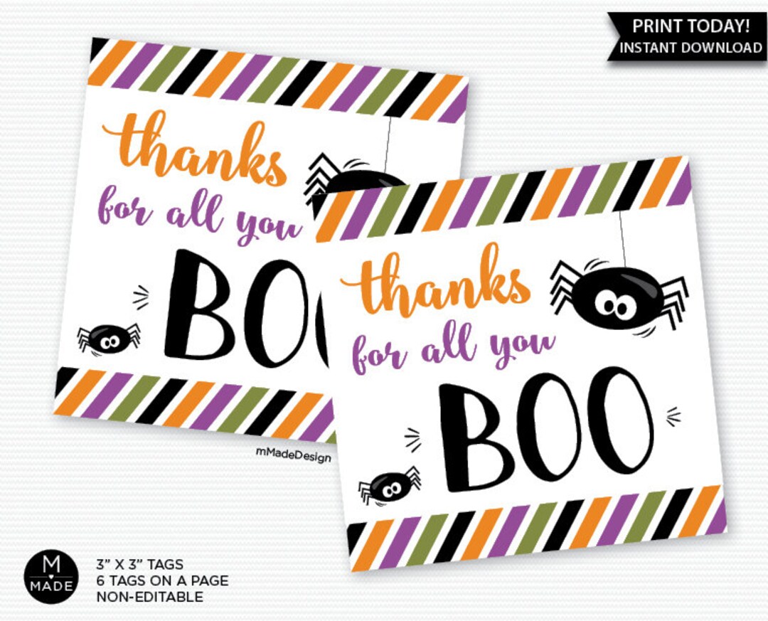 Thanks for All You Boo Halloween Gift Tags Employee Appreciation Staff ...