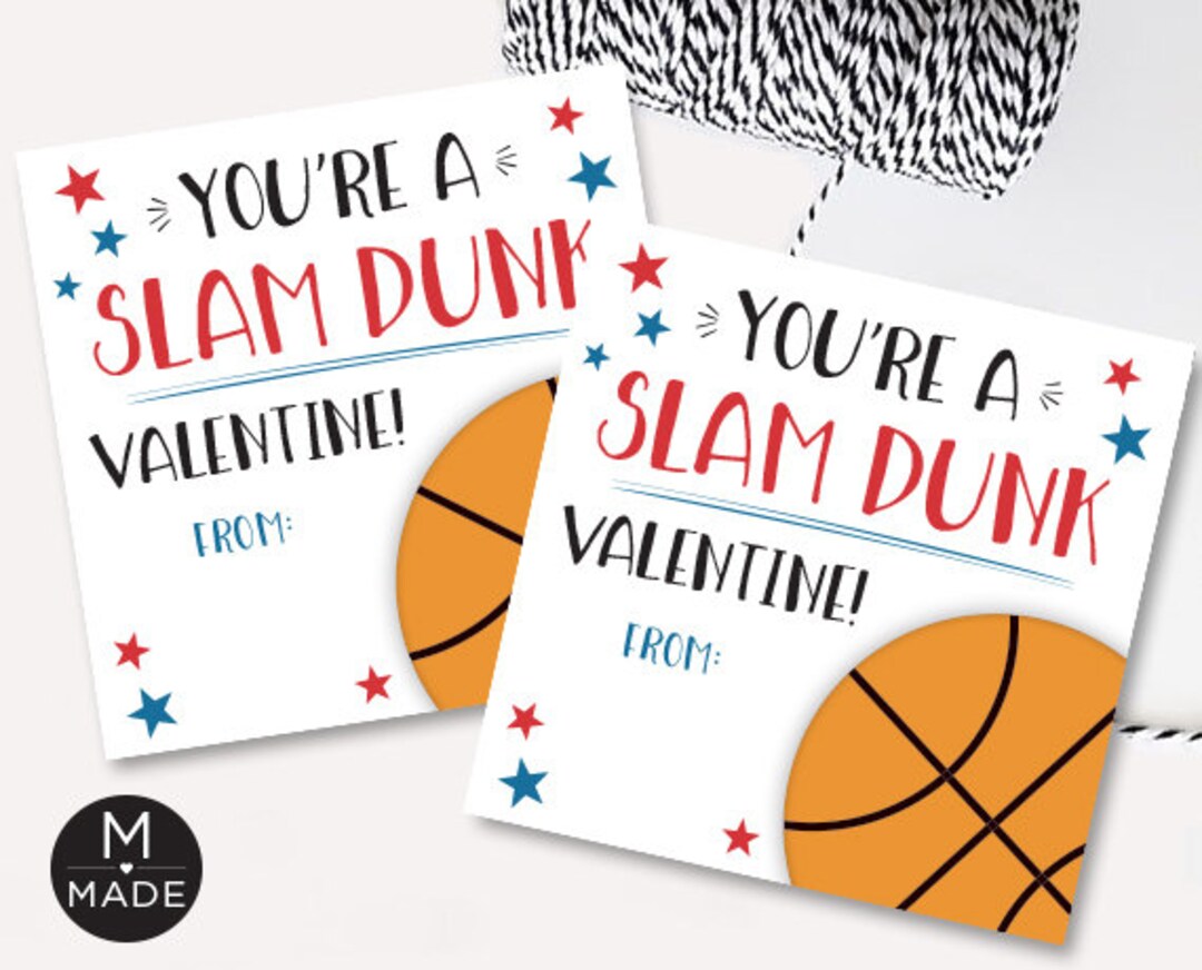 Basketball Valentine, Basketball Valentine's Tags, Slam Dunk, Sports ...