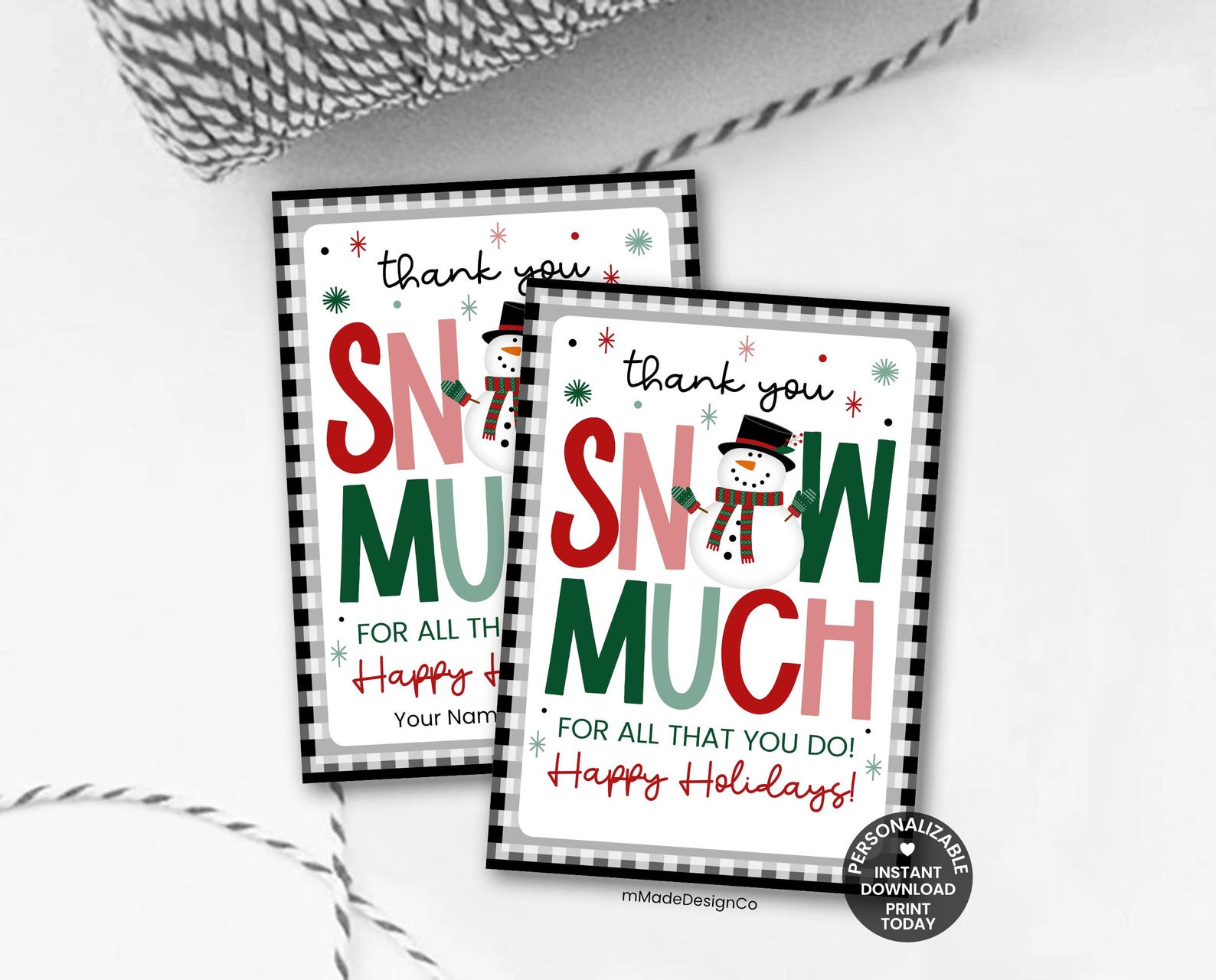 Thanks Snow Much Holiday Gift Tags Personalizable Template Employee ...