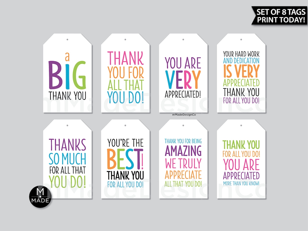 Appreciation Gift Tags Set of 8 Colorful Employee Appreciation Tags ...